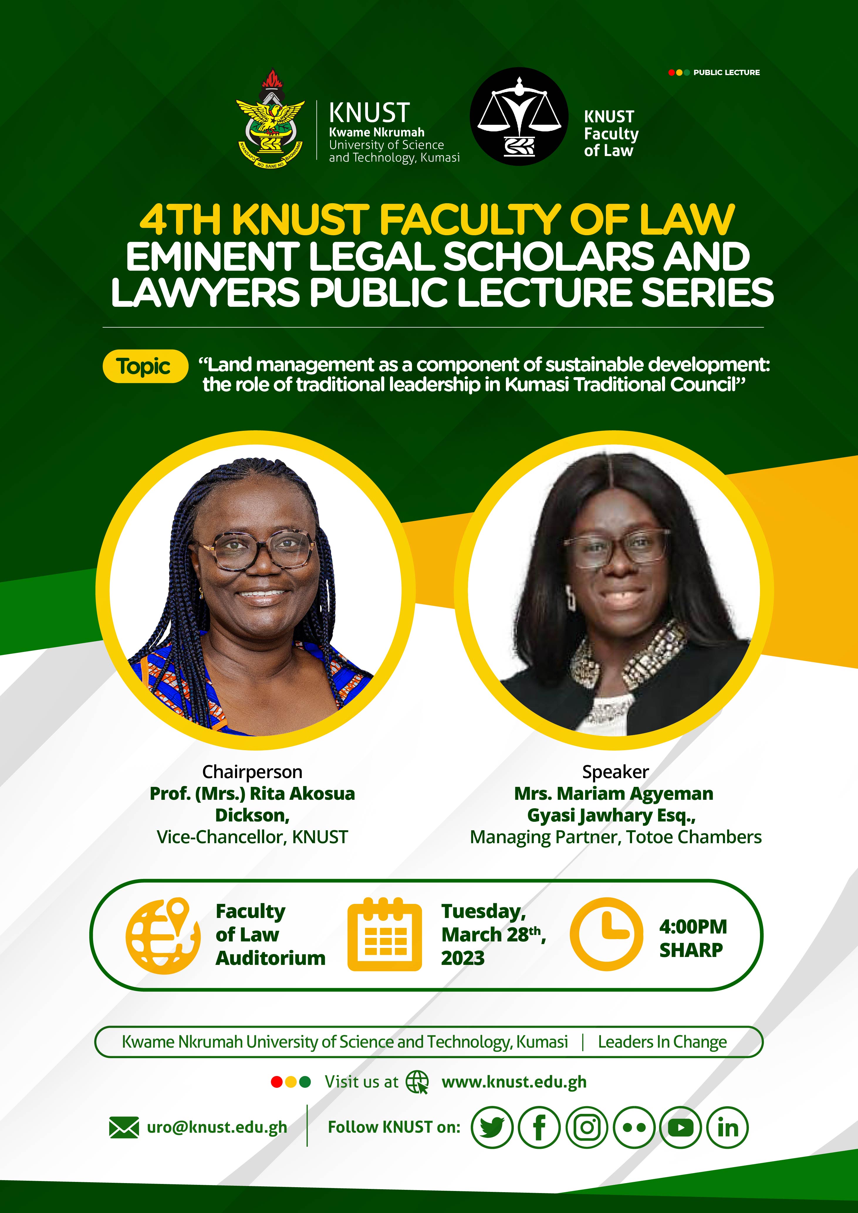 4TH KNUST FACULTY OF LAW EMINENT LEGAL SCHOLARS AND LAWYERS PUBLIC LECTURE | Faculty of Law